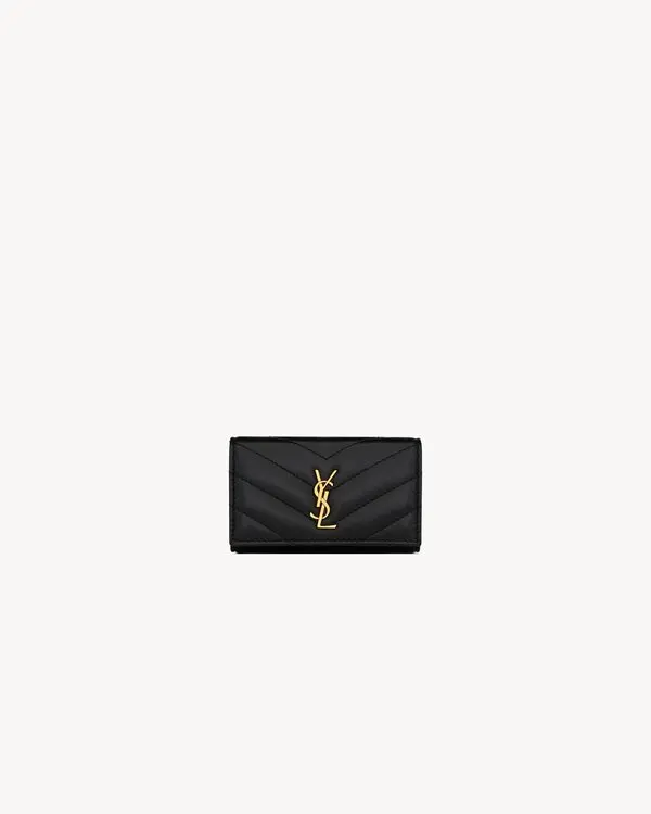 Saint Laurent Cassandre Matelassé Slim Key Case In Quilted Lambskin - Black