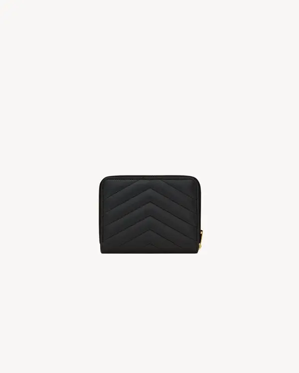 Saint Laurent Cassandre Matelassé Compact Zip-around Wallet In Lambskin