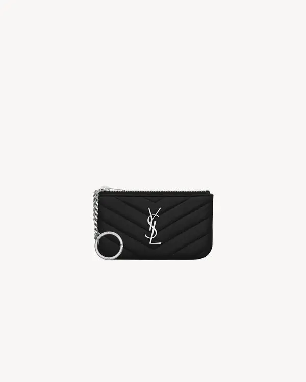 Saint Laurent Cassandre Matelassé Key Pouch In Smooth Leather - Black