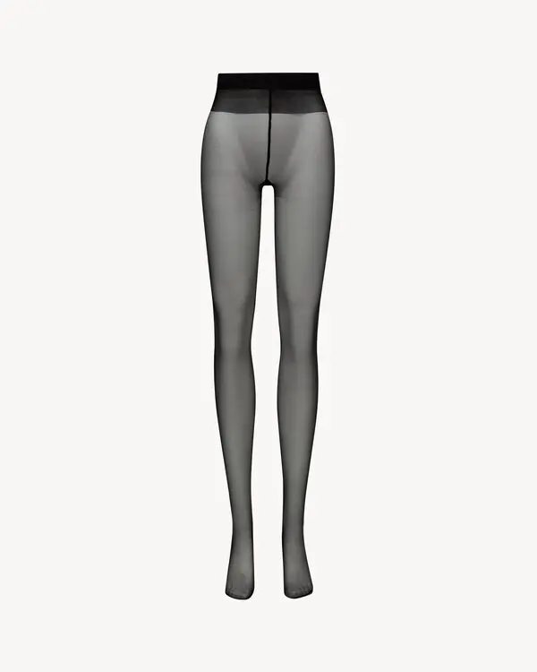 Saint Laurent Sheer Tights With Crystal Cassandre Embellishment - Noir