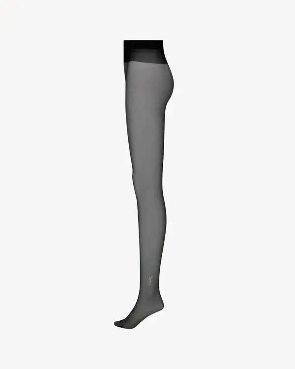 Saint Laurent Sheer Tights With Crystal Cassandre Embellishment