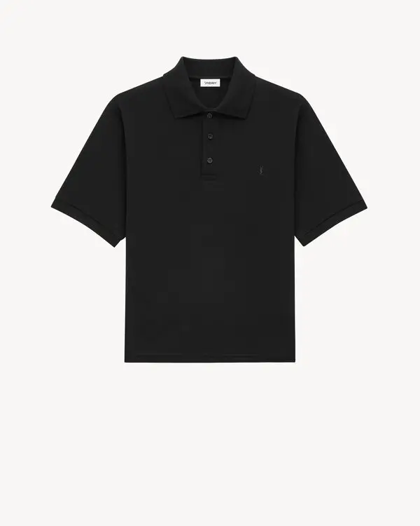 Saint Laurent Cassandre Polo Shirt In Piqu - Black
