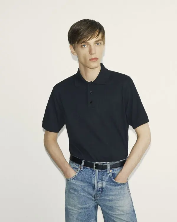 Saint Laurent Cassandre Polo Shirt In Piqu - Black