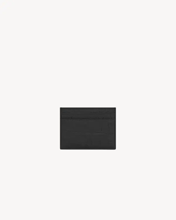 Saint Laurent Cassandre Card Case In Crocodile-embossed Leather