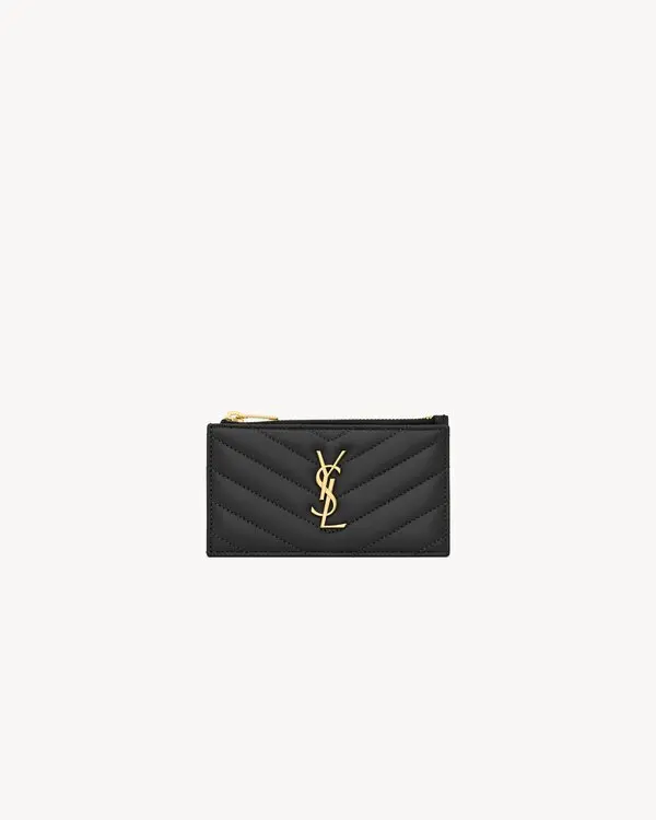 Saint Laurent Cassandre Matelassé Fragments Card Case In Lambskin - Black