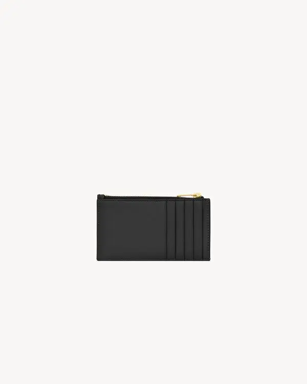 Saint Laurent Cassandre Matelassé Fragments Card Case In Lambskin - Black