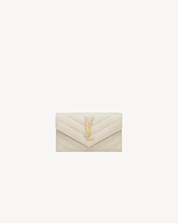 Saint Laurent Cassandre Matelassé Fragments Flap Card Case In Lambskin