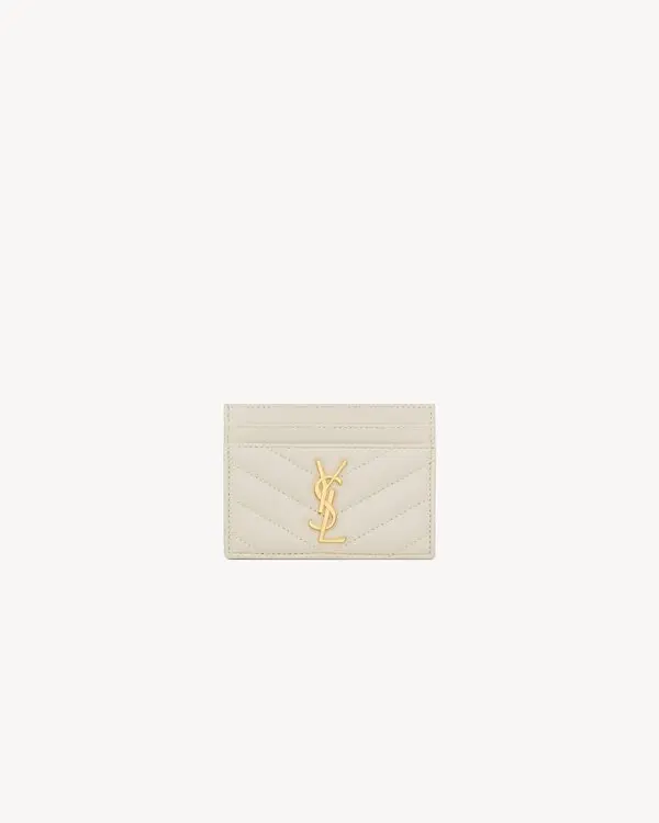 Saint Laurent Cassandre Matelassé Card Case In Lambskin - White