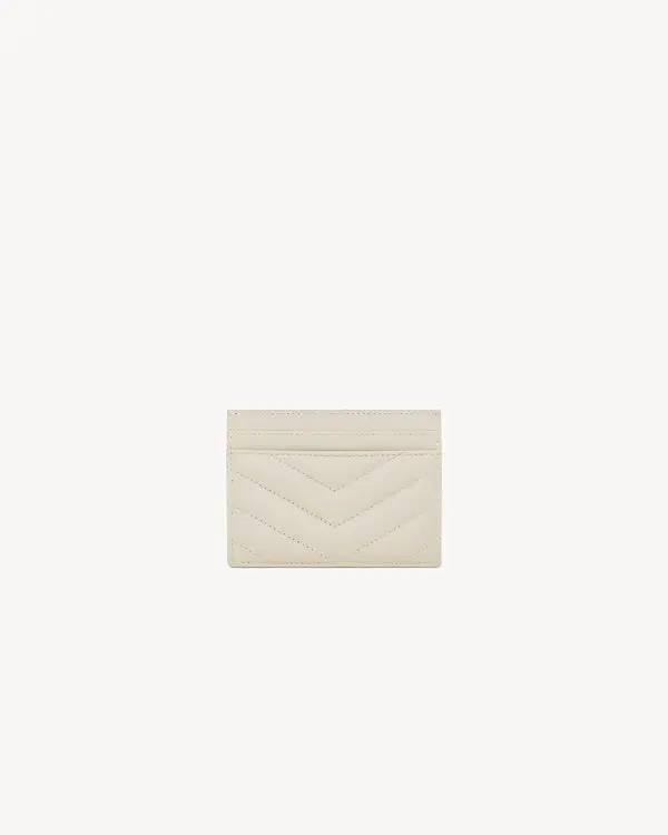 Saint Laurent Cassandre Matelassé Card Case In Lambskin - White