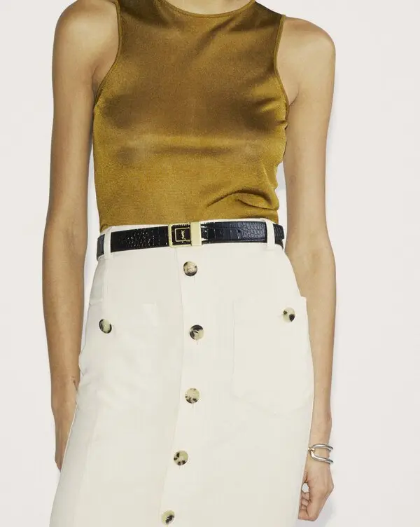 Saint Laurent La 66 Buckle Belt In Crocodile-embossed Leather - Fondente