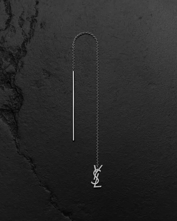 Saint Laurent Cassandre Drop Earring In 18k Gold - Grey Gold And Diamond