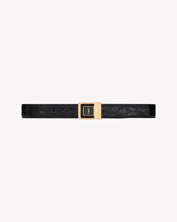 Saint Laurent La 66 Buckle Belt In Crocodile-embossed Leather - Black