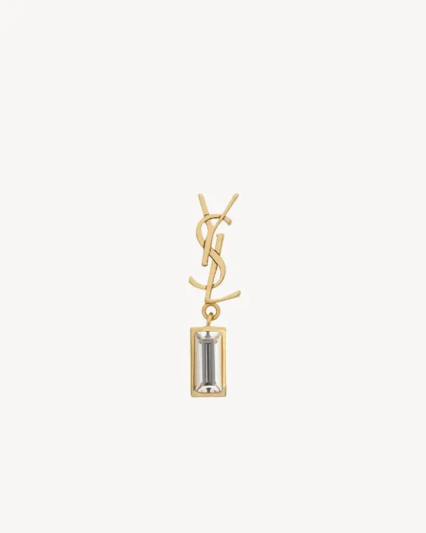 Saint Laurent Cassandre Single Earring With Baguette Rhinestone - Crystal And Gold