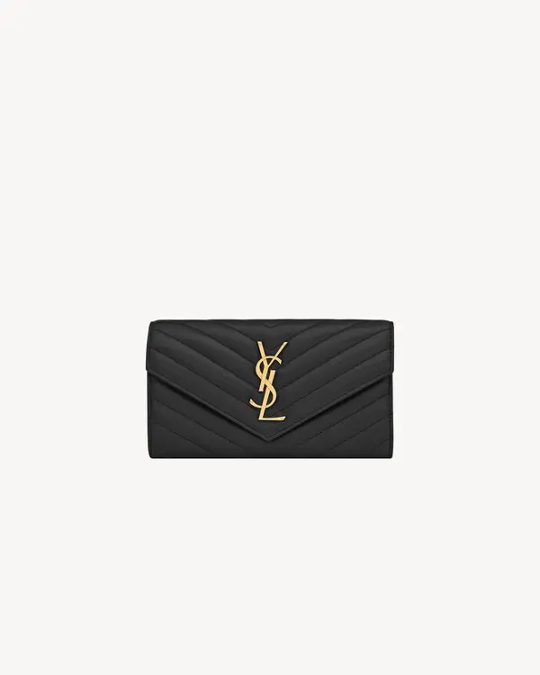 Saint Laurent Cassandre Matelassé Large Flap Wallet In Lambskin - Black