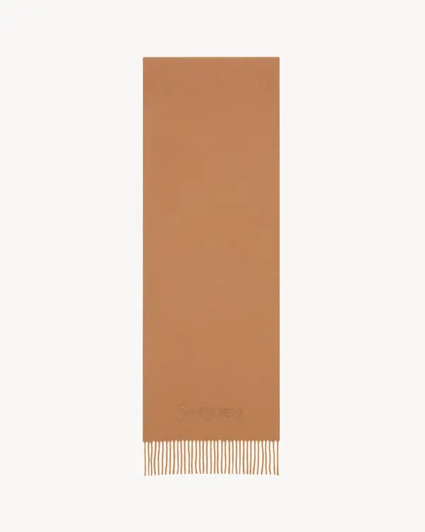 Saint Laurent Embroidered Scarf In Cashmere - Camel