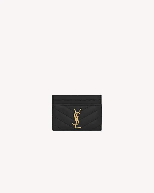 Saint Laurent Cassandre Matelassé Card Case In Lambskin - Black