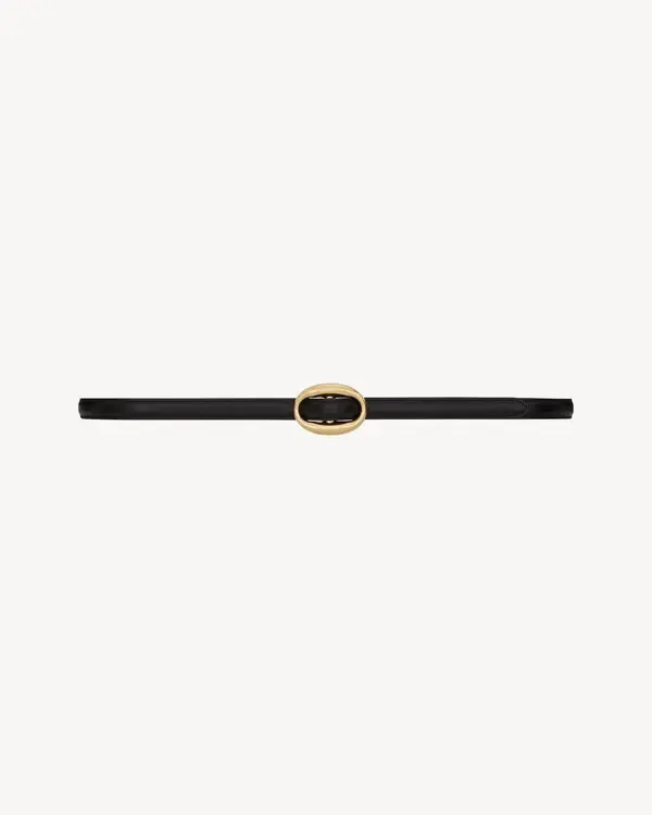 Saint Laurent Oval Buckle Thin Belt In Smooth Leather - Black