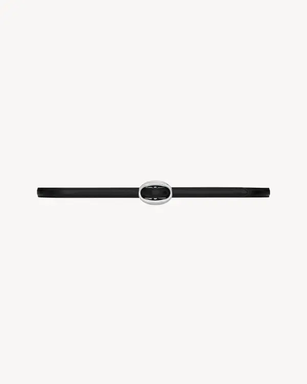 Saint Laurent Oval Buckle Thin Belt In Smooth Leather - Black
