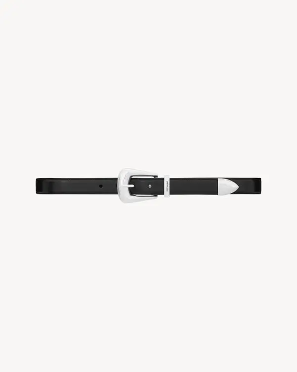 Saint Laurent Folk Buckle Belt In Smooth Leather - Black