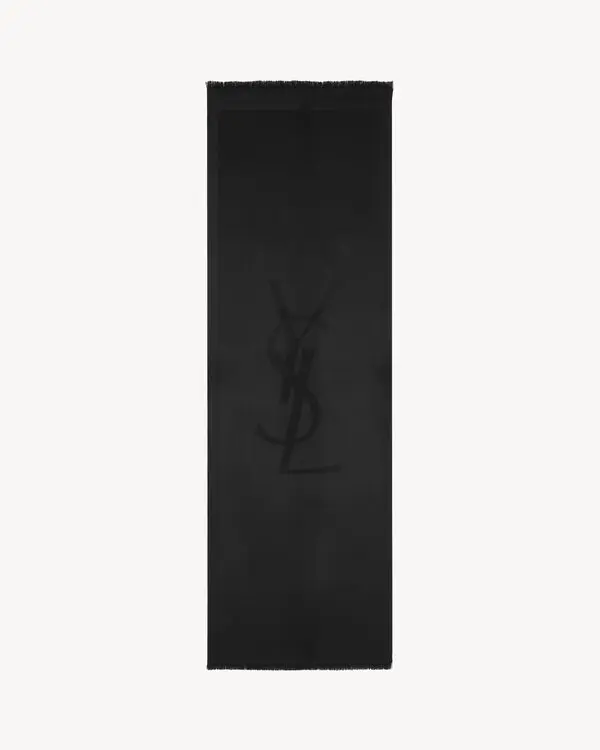 Saint Laurent Cassandre Scarf In Wool Jacquard - Black