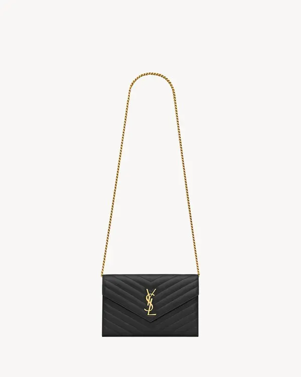 Saint Laurent Cassandre Chain Wallet In Lambskin - Black