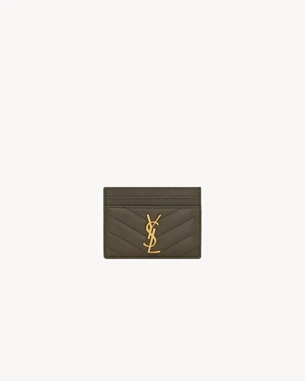 Saint Laurent Cassandre Matelassé Card Case In Lambskin - Light Musk