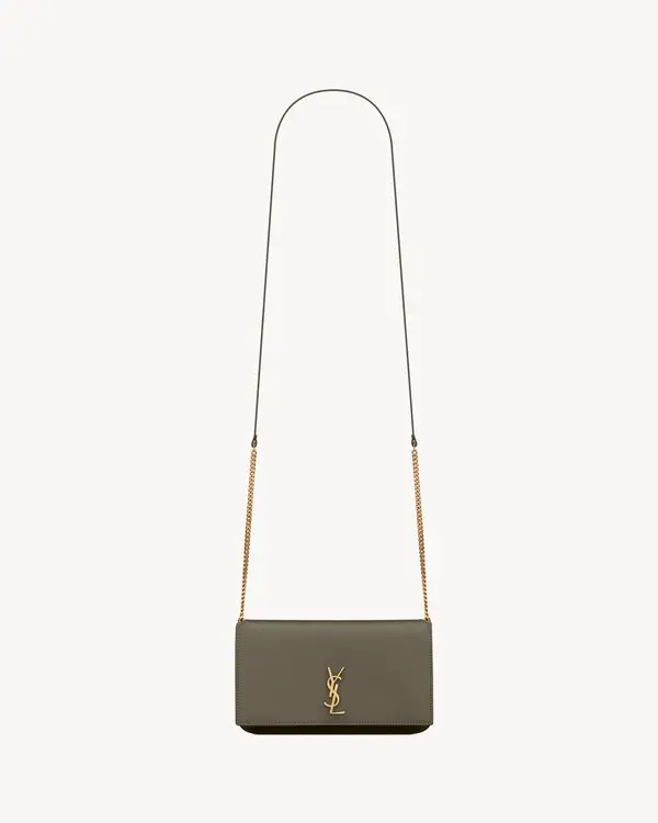 Saint Laurent Cassandre Phone Holder In Smooth Leather - Light Musk