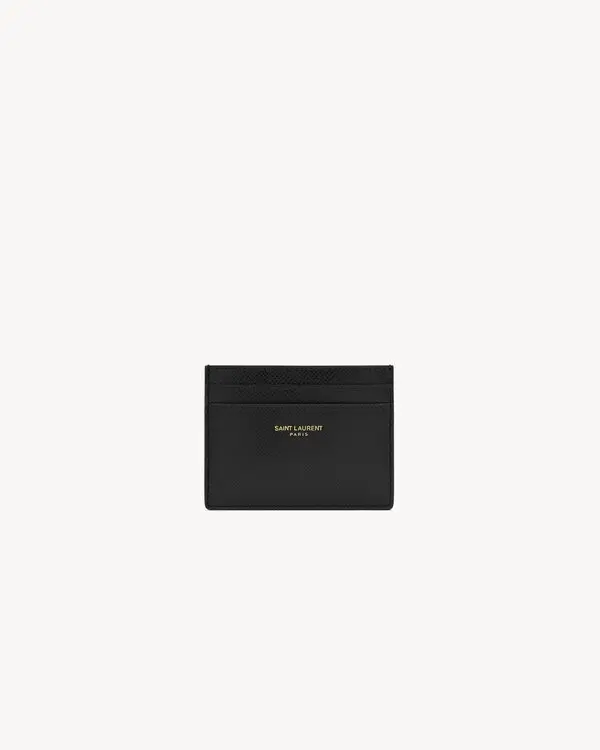 Saint Laurent Paris Card Case In Coated Bark Leather - Black