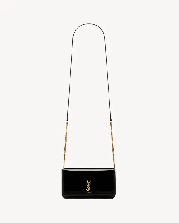 Saint Laurent Cassandre Phone Holder In Patent Leather - Black