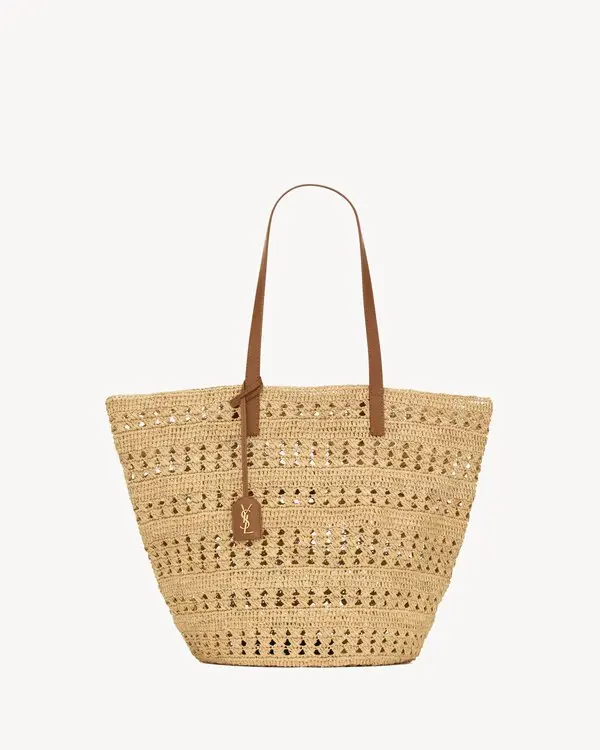 Saint Laurent Panier Medium Bag In Raffia - Naturel