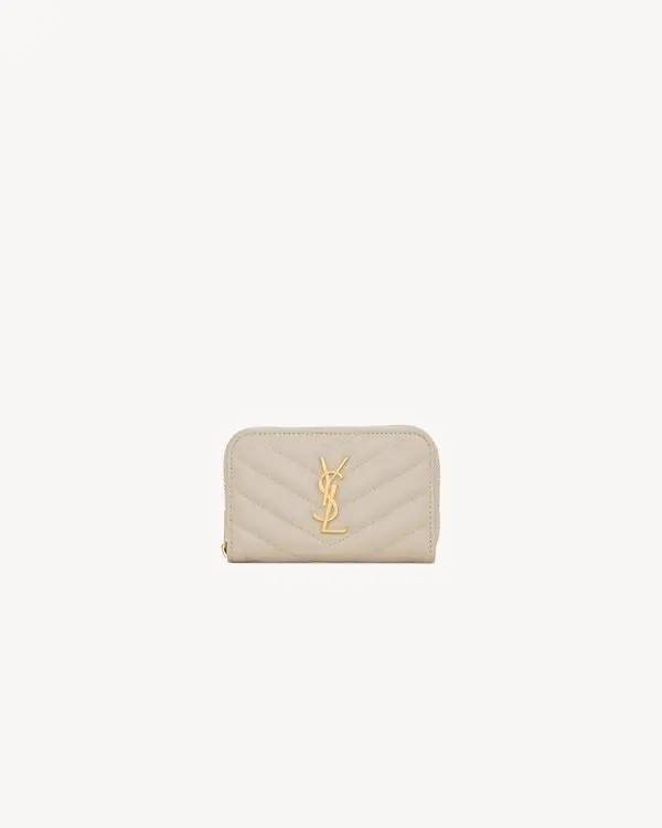 Saint Laurent Cassandre Matelassé Coin Card Wallet In Lambskin - White