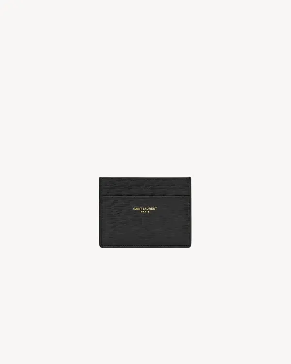 Saint Laurent Paris Card Case In Ripple- Leather - Black