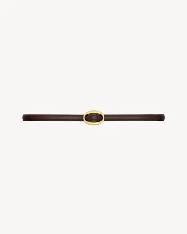 Saint Laurent Oval Buckle Thin Belt In Smooth Leather - Raisin