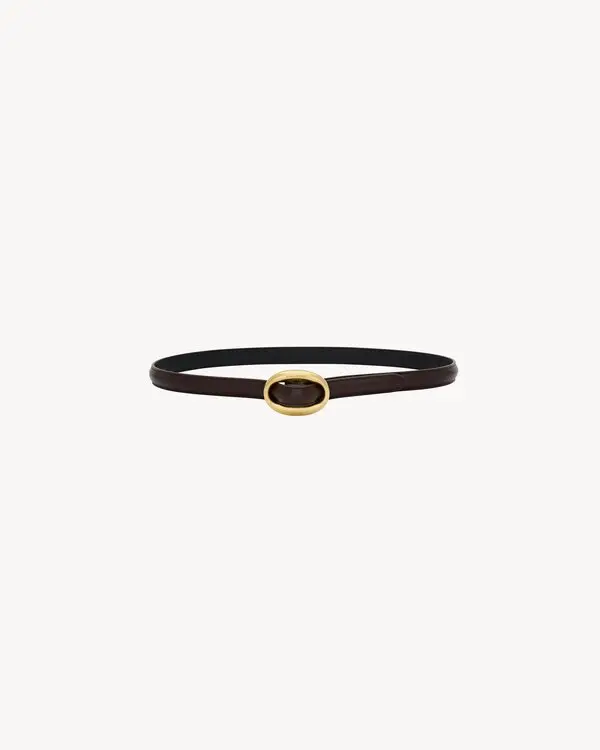 Saint Laurent Oval Buckle Thin Belt In Smooth Leather - Raisin
