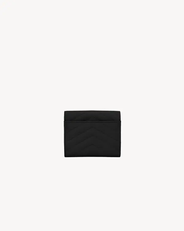 Saint Laurent Cassandre Matelassé Compact Tri Fold Wallet In Grain De Poudre Leather - Black