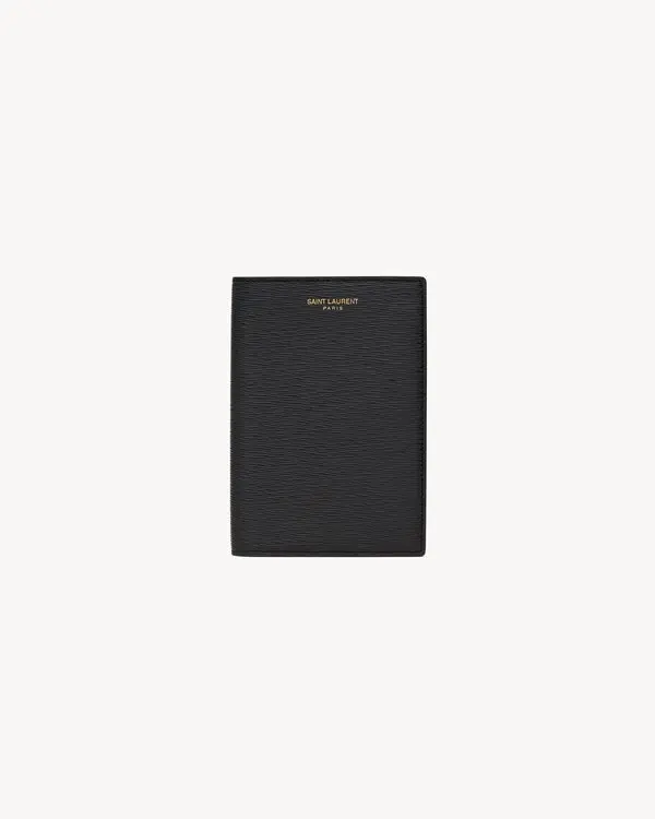 Saint Laurent Paris Passport Holder In Ripple Leather - Black