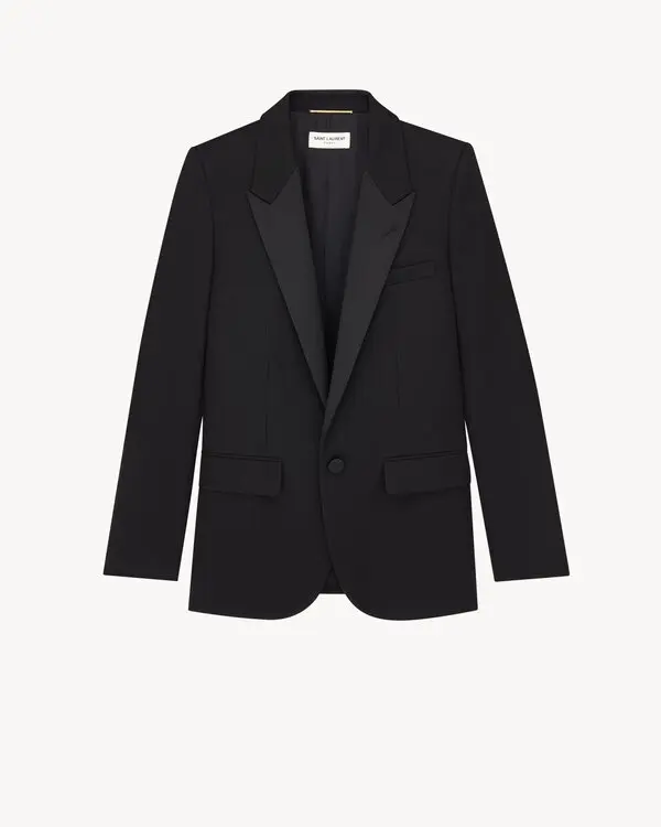 Saint Laurent Single-breasted Tuxedo Jacket In Grain De Poudre - Black