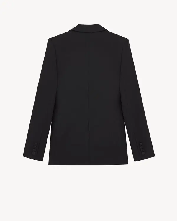 Saint Laurent Single-breasted Tuxedo Jacket In Grain De Poudre - Black