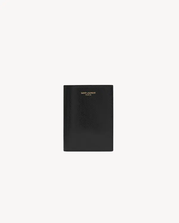 Saint Laurent Paris Credit Card Wallet In Coated Bark Leather - Black