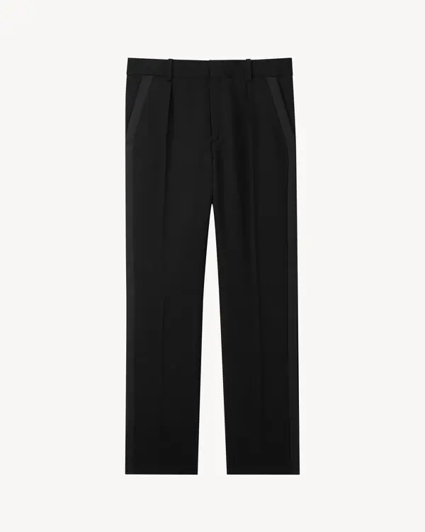 Saint Laurent Mid-rise Tuxedo Pants In Grain De Poudre - Black
