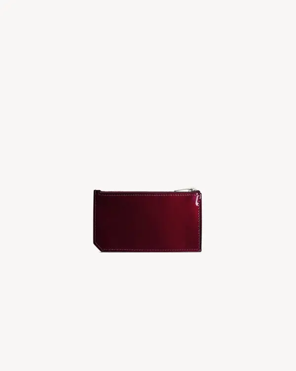 Saint Laurent Paris Fragments Zip Card Case In Patent Leather - Bordeaux