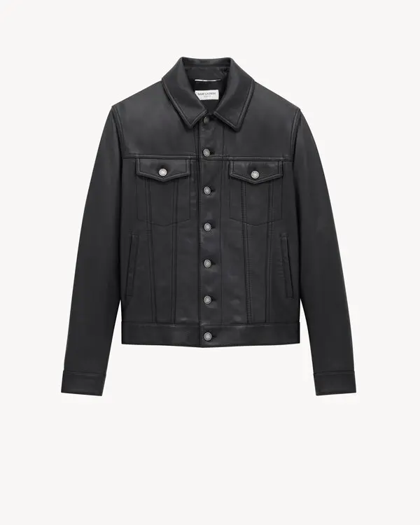 Saint Laurent Lambskin Leather Trucker Jacket - Black