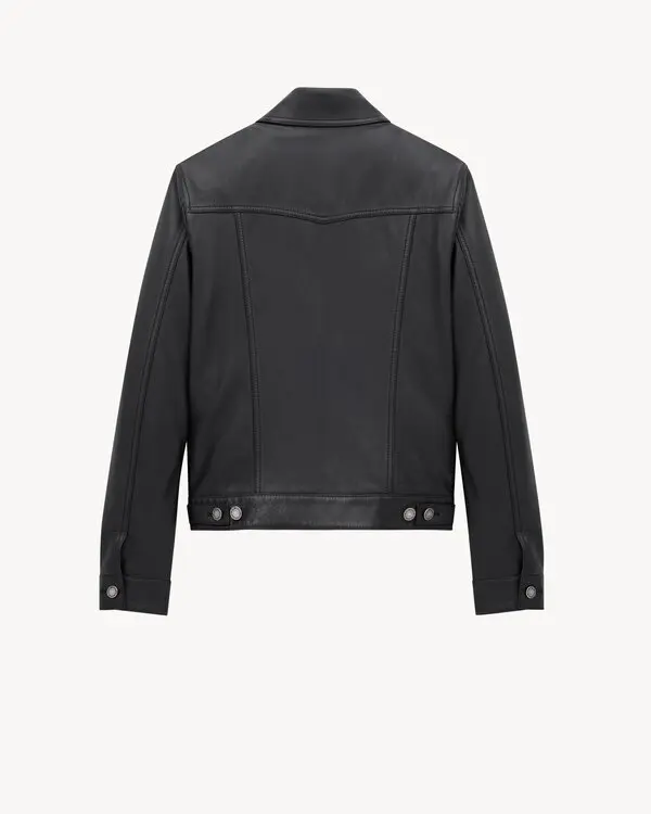 Saint Laurent Lambskin Leather Trucker Jacket - Black