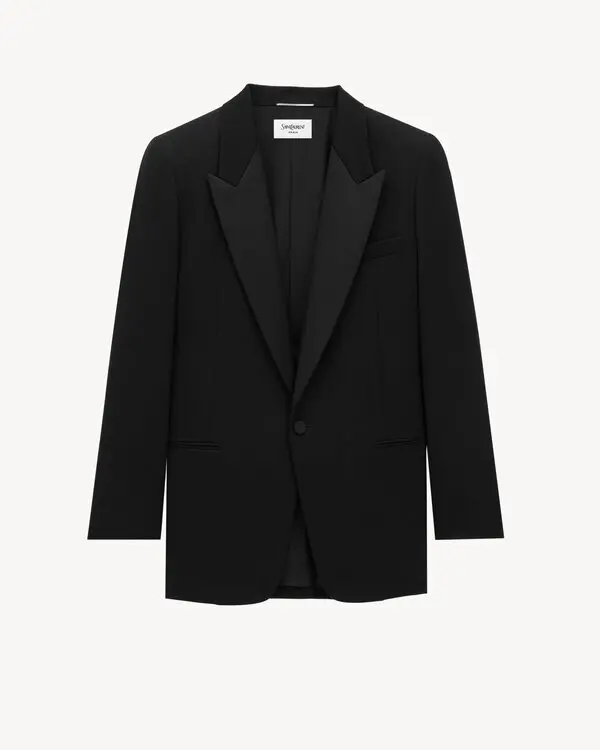 Saint Laurent Single-breasted Tuxedo Jacket In Grain De Poudre - Noir