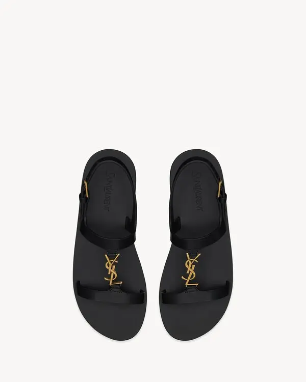Saint Laurent Cassandra Flat Sandals In Smooth Leather - Black