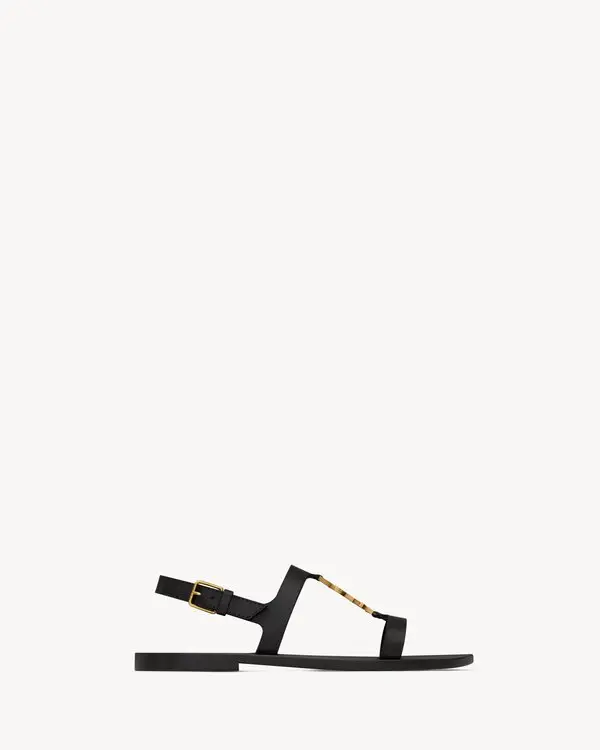 Saint Laurent Cassandra Flat Sandals In Smooth Leather - Black