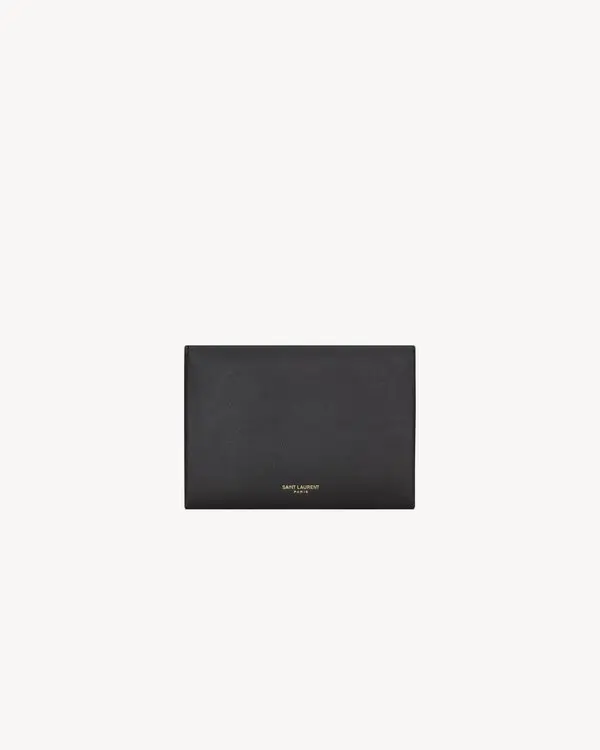 Saint Laurent Letter Passport Case In Leather - Black