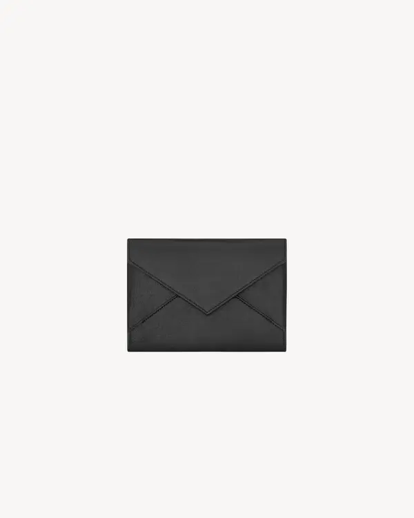 Saint Laurent Letter Passport Case In Leather - Black