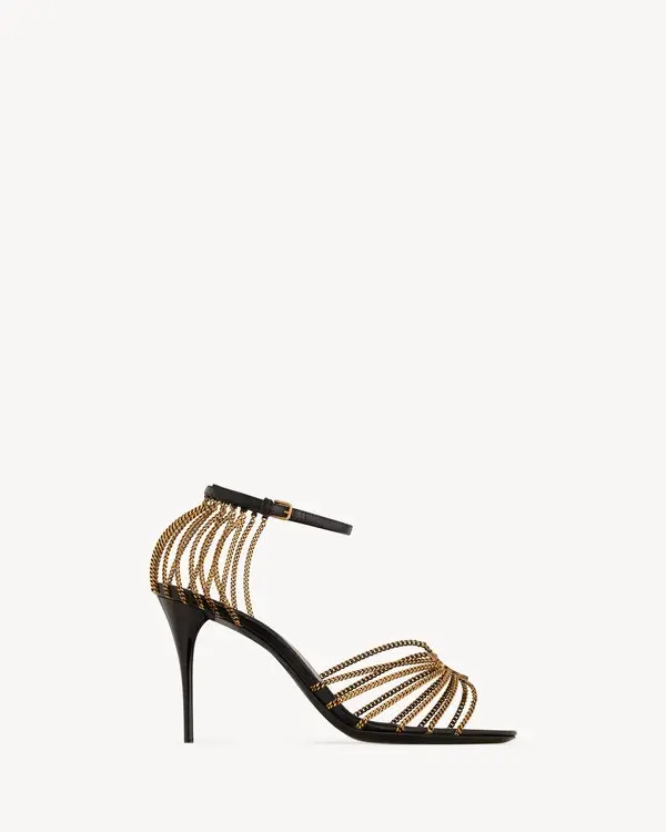 Saint Laurent Babylone Sandals In Smooth Leather And Metal - Black