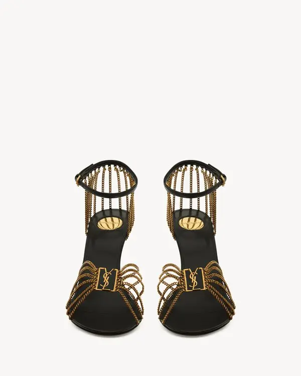 Saint Laurent Babylone Sandals In Smooth Leather And Metal - Black